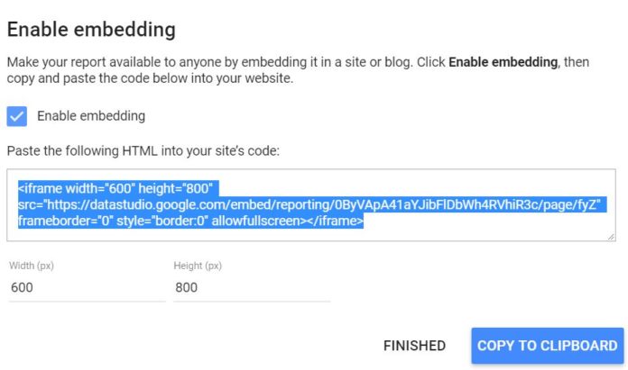 Embedding dashboards with Google Data Studio | Datasaurus-Rex